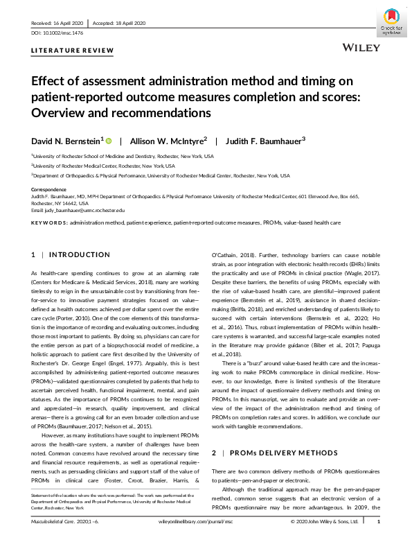 (PDF) Effect of assessment administration method and timing on patient ...