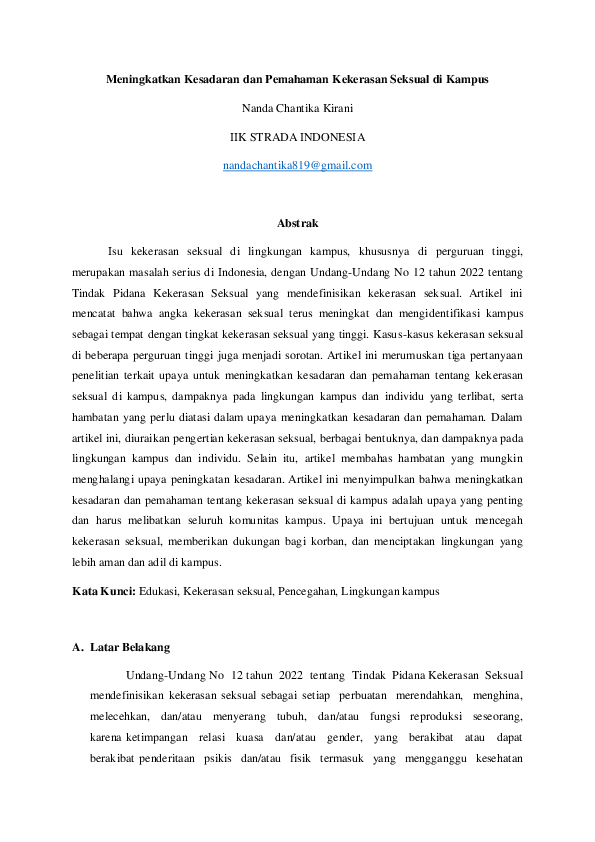 (PDF) Meningkatkan Kesadaran dan Pemahaman Kekerasan Seksual di Kampus