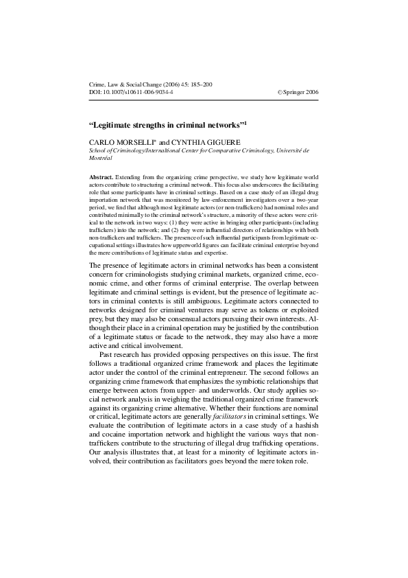 (PDF) Legitimate Actors' Role in Criminal Networks