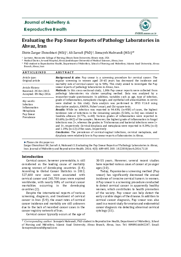 (PDF) Evaluating the Pap Smear Reports of Pathology Laboratories in ...