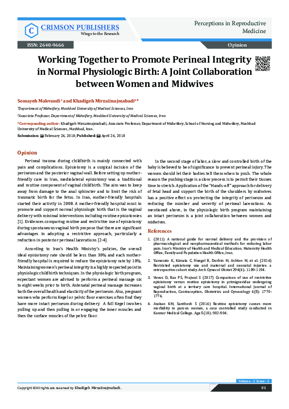 (PDF) Working Together to Promote Perineal Integrity in Normal ...