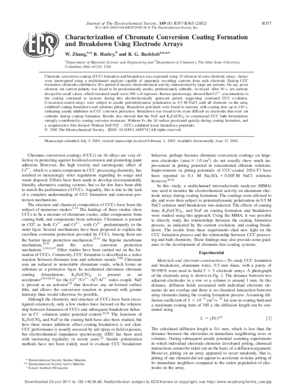 (PDF) Characterization of Chromate Conversion Coating Formation and Breakdown Using Electrode Arrays