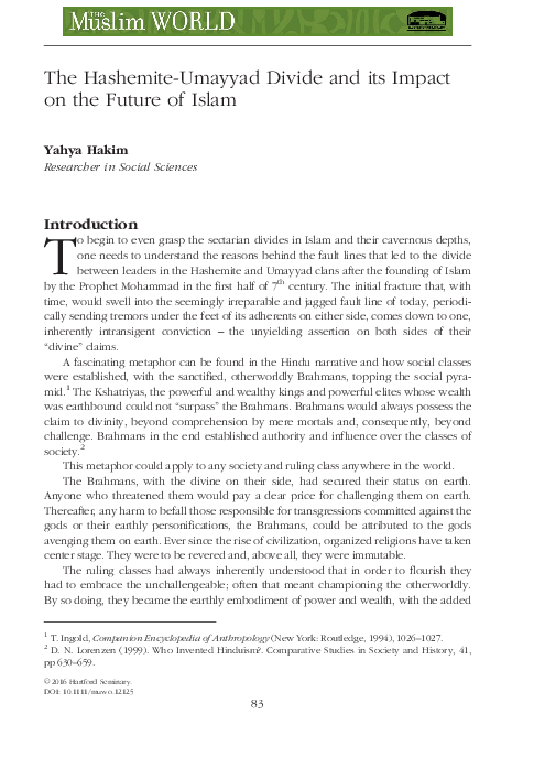 (PDF) The Hashemite‐Umayyad Divide and its Impact on the Future of Islam