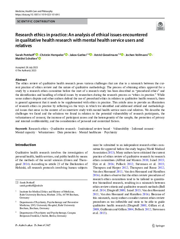 (PDF) Research ethics in practice: An analysis of ethical issues encountered in qualitative ...