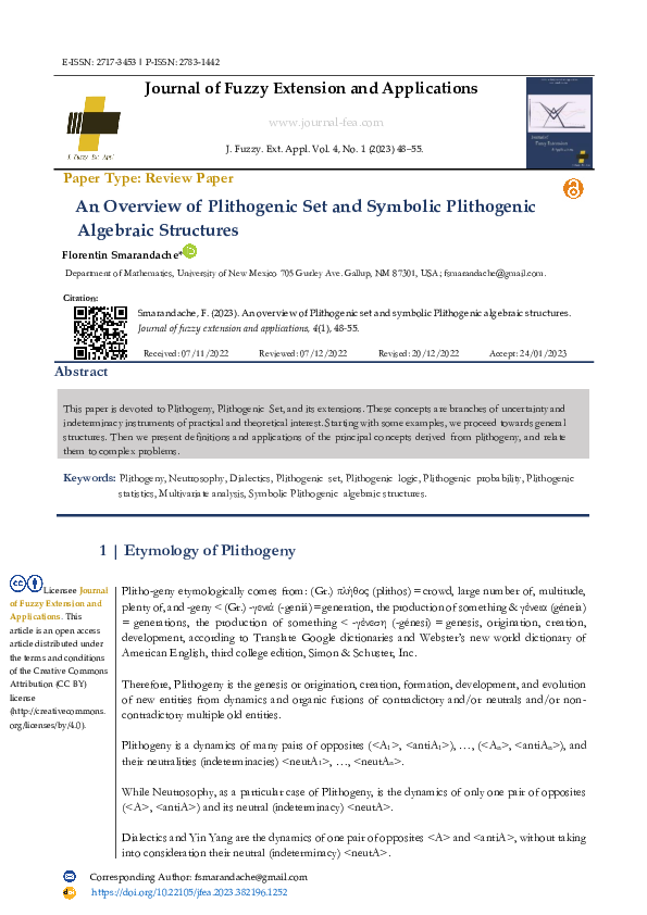 (PDF) An Overview of Plithogenic Set and Symbolic Plithogenic Algebraic Structures