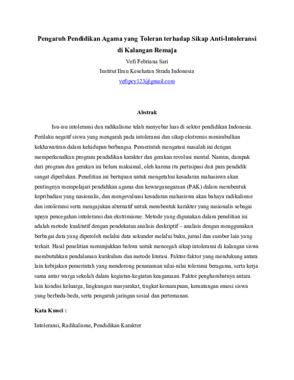 (DOC) Pengaruh Pendidikan Agama yang Toleran terhadap Sikap Anti ...