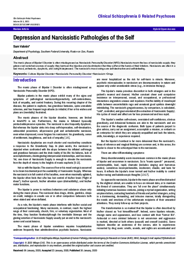 (PDF) Depression and Narcissistic Pathologies of the Self