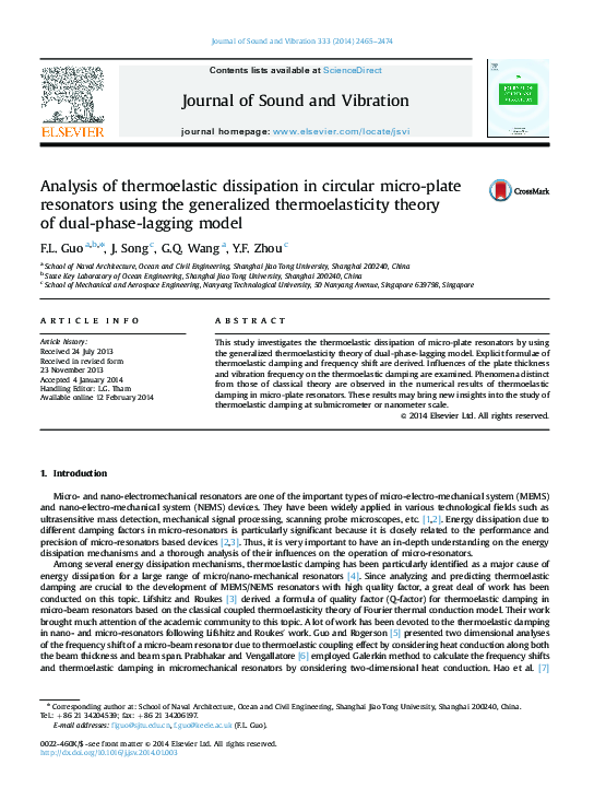Pdf Analysis Of Thermoelastic Dissipation In Circular Micro Plate