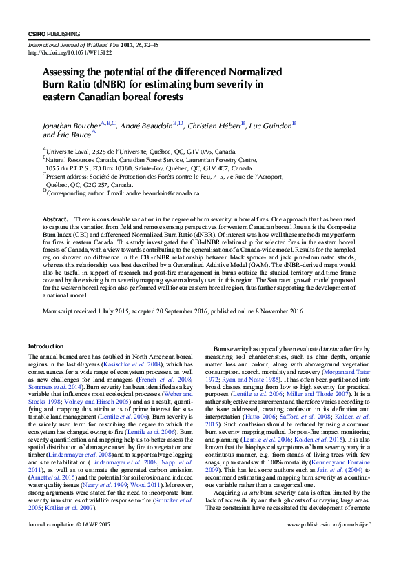 (PDF) Assessing the potential of the differenced Normalized Burn Ratio ...