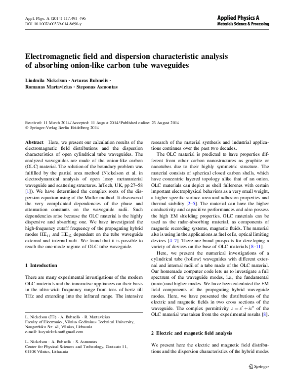 (PDF) Electromagnetic field and dispersion characteristic analysis of absorbing onion-like ...