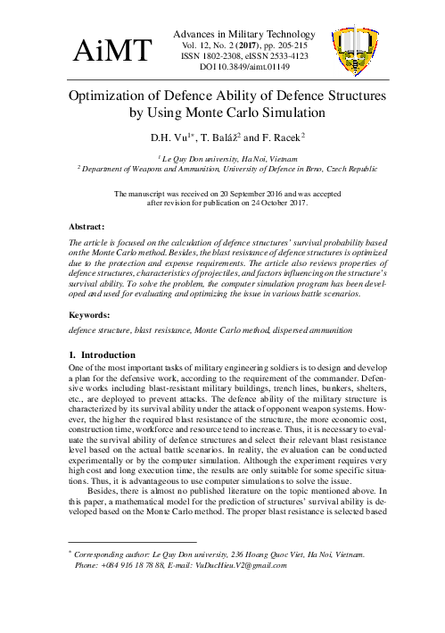 (PDF) Optimization of Defence Ability of Defence Structures by Using Monte Carlo Simulation