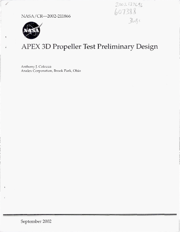 (PDF) APEX 3D Propeller Test Preliminary Design