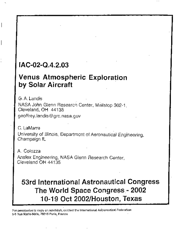 (PDF) Venus atmospheric exploration by solar aircraft