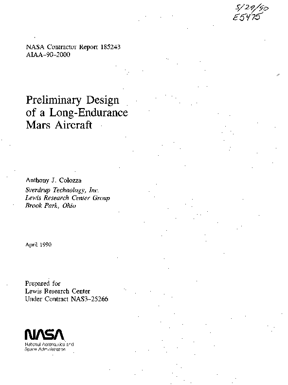 (PDF) Preliminary design of a long-endurance Mars aircraft