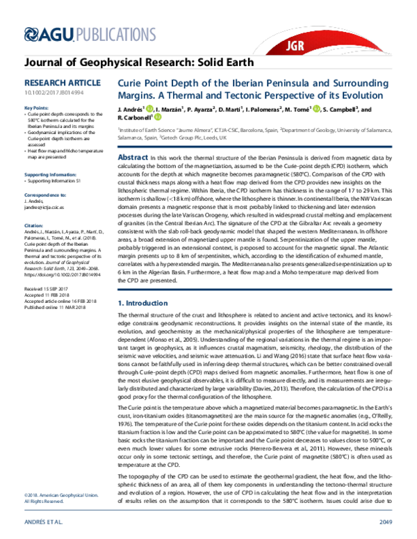 (PDF) Curie Point Depth of the Iberian Peninsula and Surrounding ...