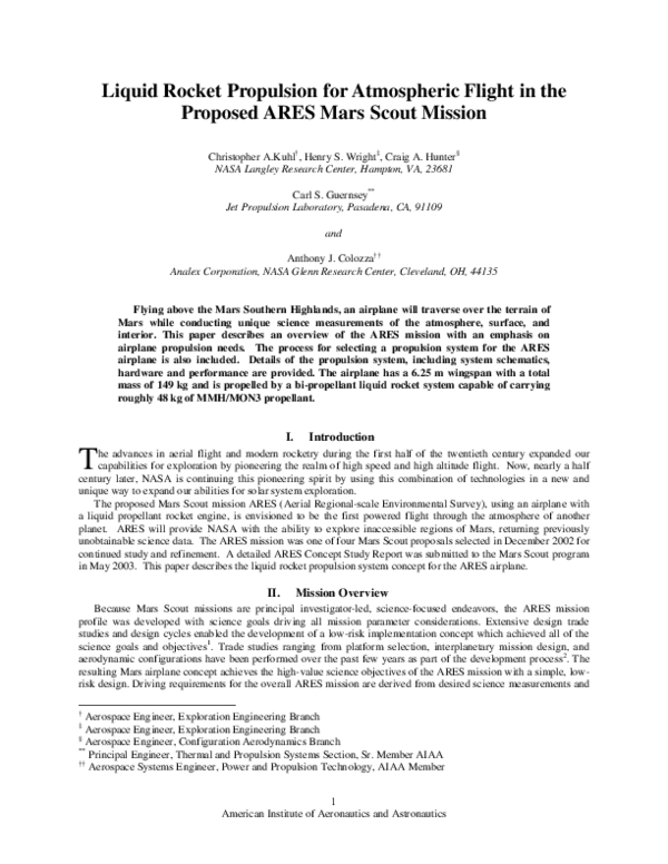 (PDF) Liquid Rocket Propulsion for Atmospheric Flight in the Proposed ...