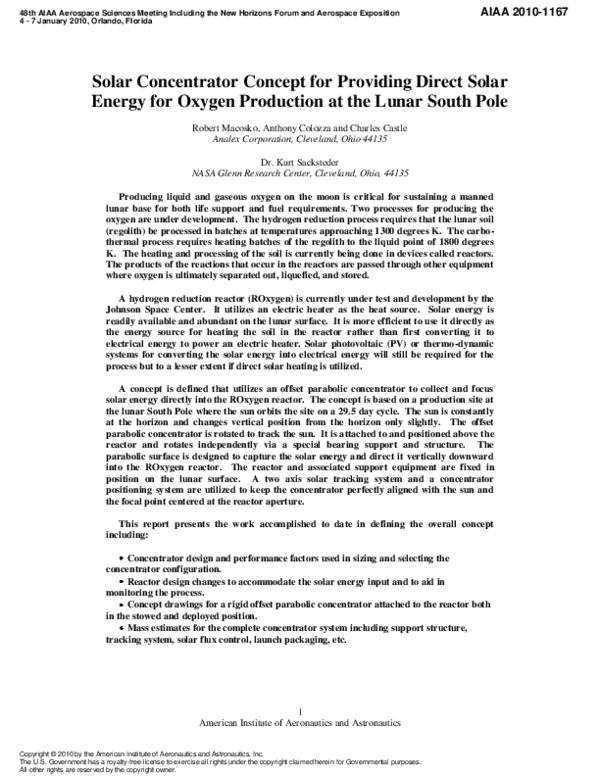 (PDF) Solar Concentrator Concept for Providing Direct Solar Energy for ...