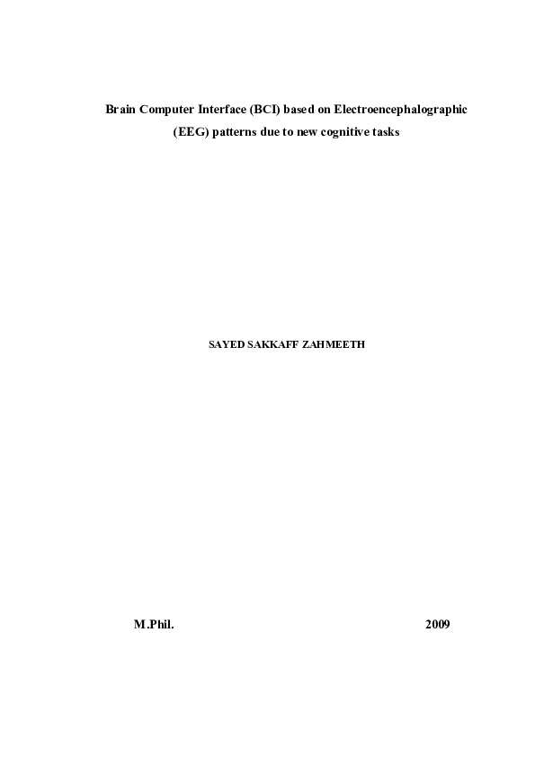 Pdf Brain Computer Interface Bci Based On Electroencephalographic Eeg Patterns Due To New