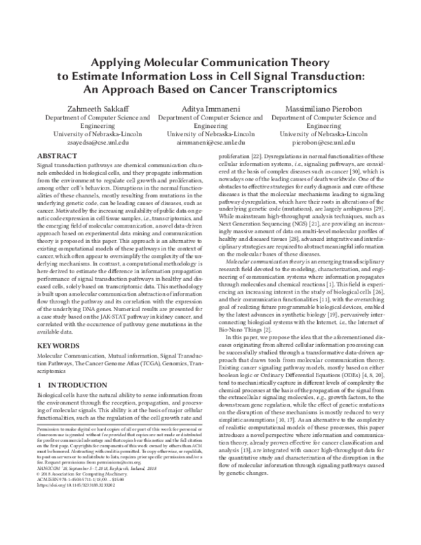 (PDF) Applying molecular communication theory to estimate information ...