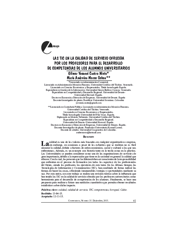 (PDF) Las TIC en la calidad de servicio ofrecida por los profesores para el desarrollo de ...