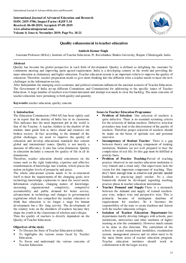 (PDF) Quality enhancement in teacher education