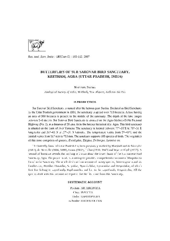 (PDF) Butterflies of Sur Sarovar Bird Sanctuary, Keetham, Agra (Uttar ...