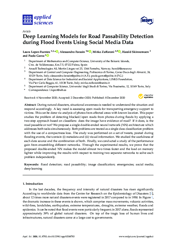 (PDF) Deep Learning Models for Road Passability Detection during Flood Events Using Social Media ...