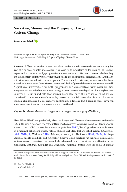 (PDF) Narrative, Memes, and the Prospect of Large Systems Change