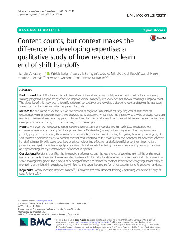(PDF) Content counts, but context makes the difference in developing expertise: a qualitative ...