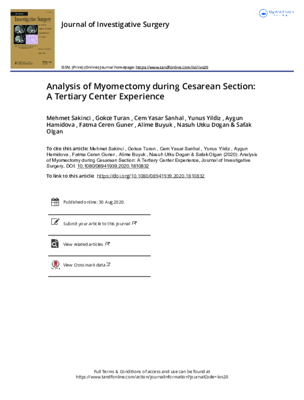 Pdf Analysis Of Myomectomy During Cesarean Section A Tertiary Center