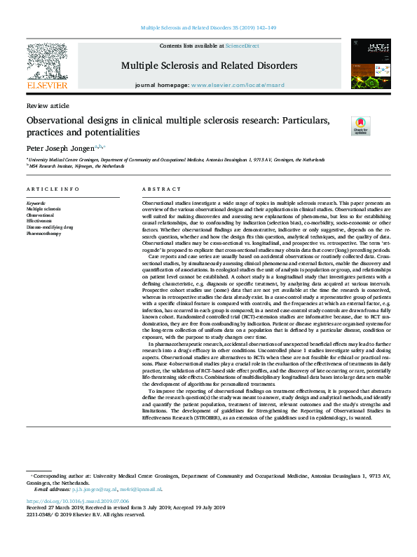 (PDF) Observational Designs in Clinical Multiple Sclerosis Research ...