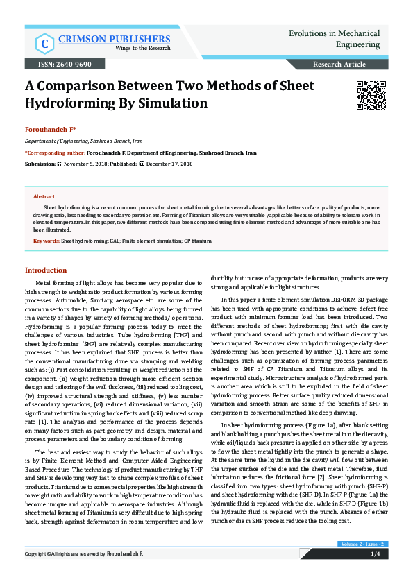 (PDF) A Comparison Between Two Methods of Sheet Hydroforming By Simulation | Mechanical ...