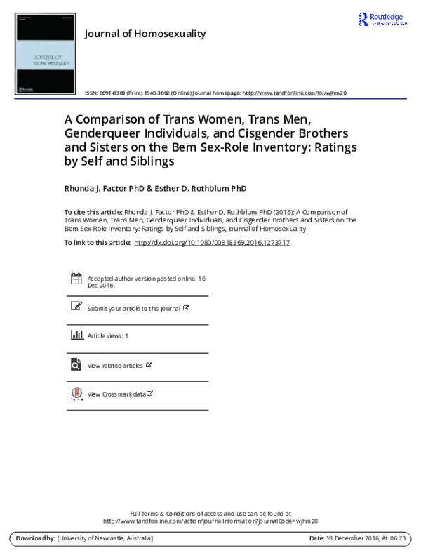 (PDF) A Comparison of Trans Women, Trans Men, Genderqueer Individuals ...