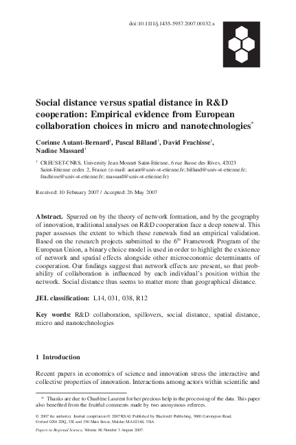 (PDF) Social distance versus spatial distance in R&D cooperation ...