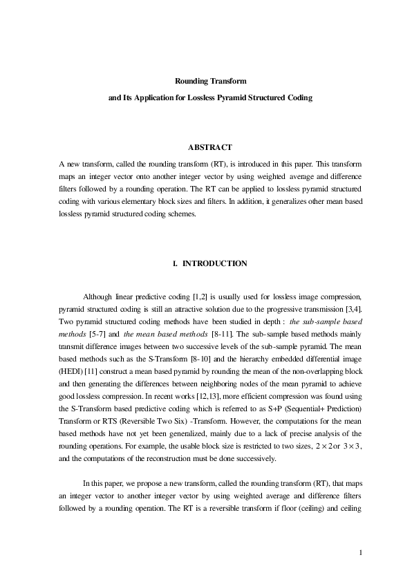 Pdf Rounding Transform And Its Application For Lossless Pyramid Structured Coding