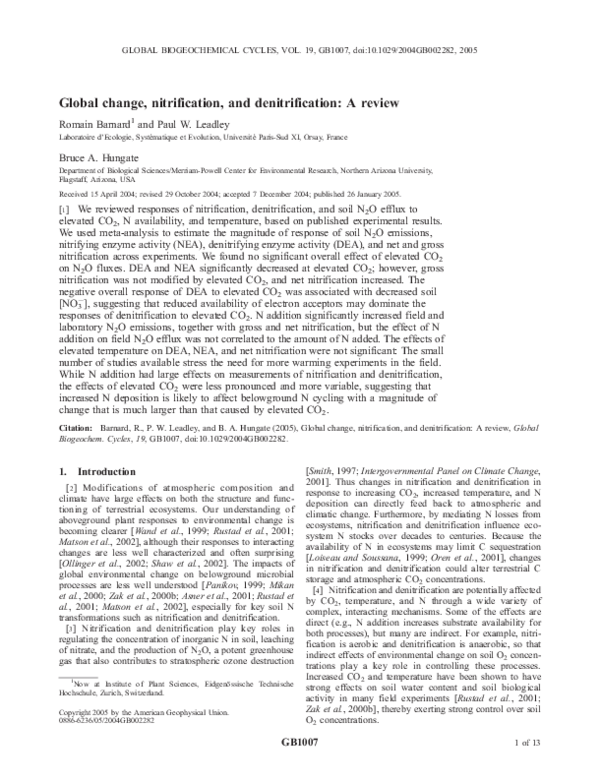 (PDF) Global change, nitrification, and denitrification: A review