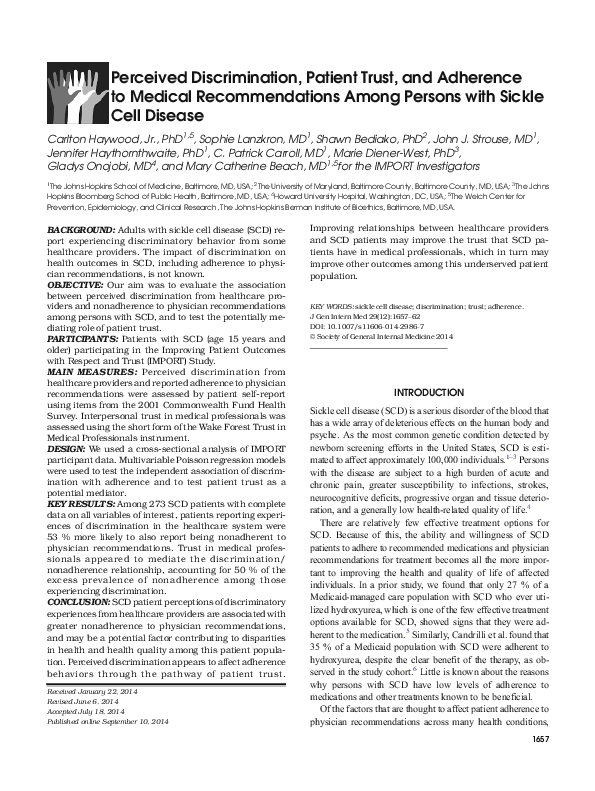 (PDF) Perceived discrimination, patient trust, and adherence to medical ...