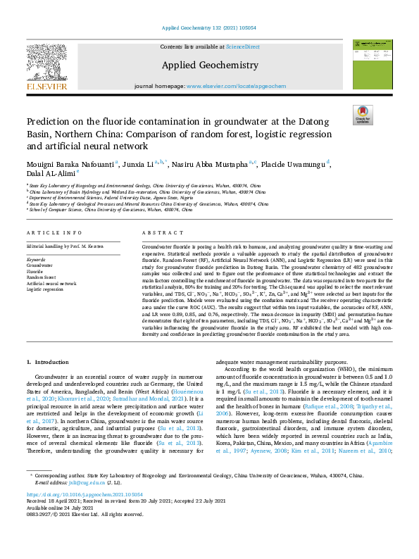(PDF) Prediction on the fluoride contamination in groundwater at the Datong Basin, Northern ...