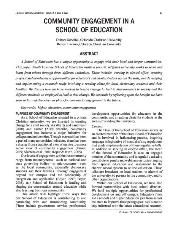(PDF) Community Engagement in a School of Education | Debora Scheffel ...