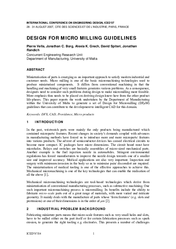 (PDF) Design for Micro Milling Guidelines