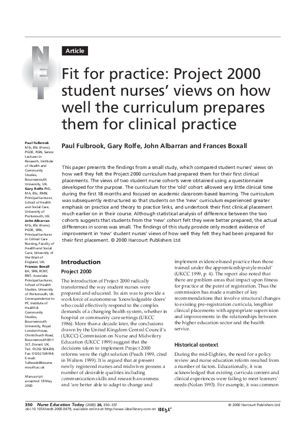 (PDF) Fit for practice: Project 2000 student nurses’ views on how well ...