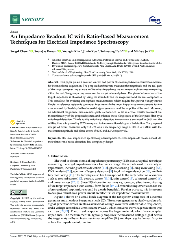 Pdf An Impedance Readout Ic With Ratio Based Measurement Techniques For Electrical Impedance