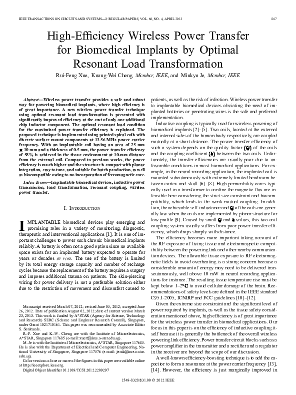 (PDF) High-Efficiency Wireless Power Transfer for Biomedical Implants ...