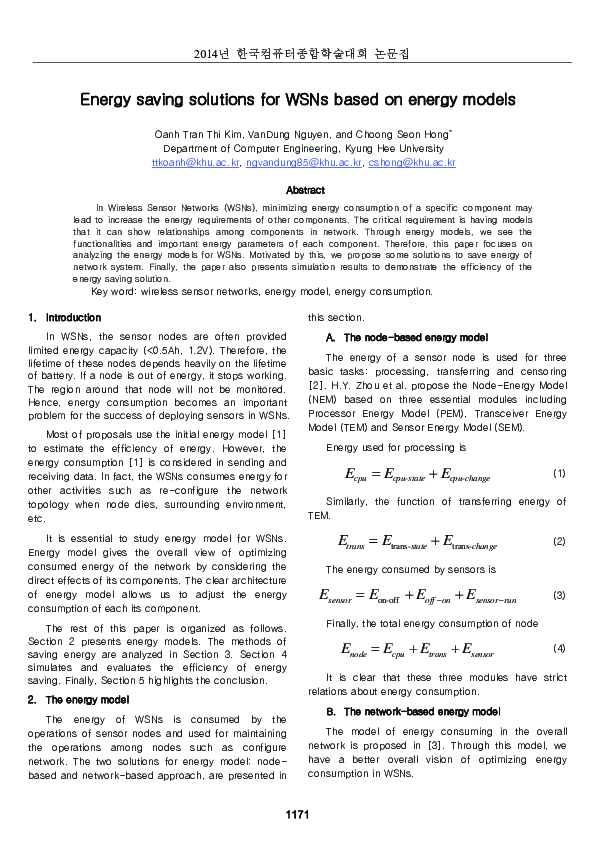 (PDF) Energy saving solutions for WSNs based on energy models