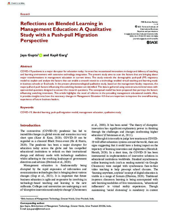 Reflections on Blended Learning in Management Education: A Qualitative ...