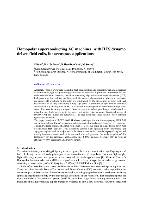 (PDF) Homopolar superconducting AC machines, with HTS dynamo driven ...
