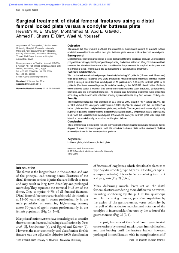 (PDF) Surgical treatment of distal femoral fractures using a distal ...