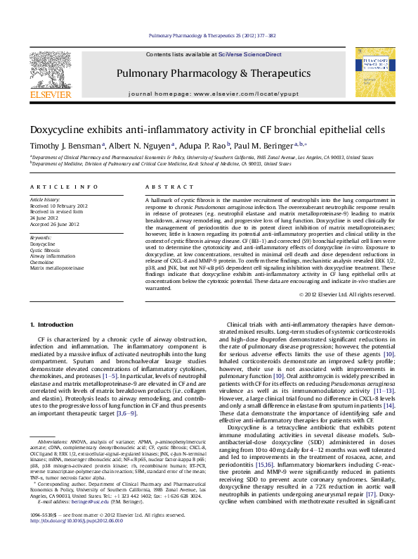 (PDF) Doxycycline exhibits anti-inflammatory activity in CF bronchial ...