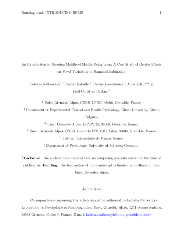 (PDF) An Introduction to Bayesian Multilevel Models Using brms: A Case Study of Gender Effects ...