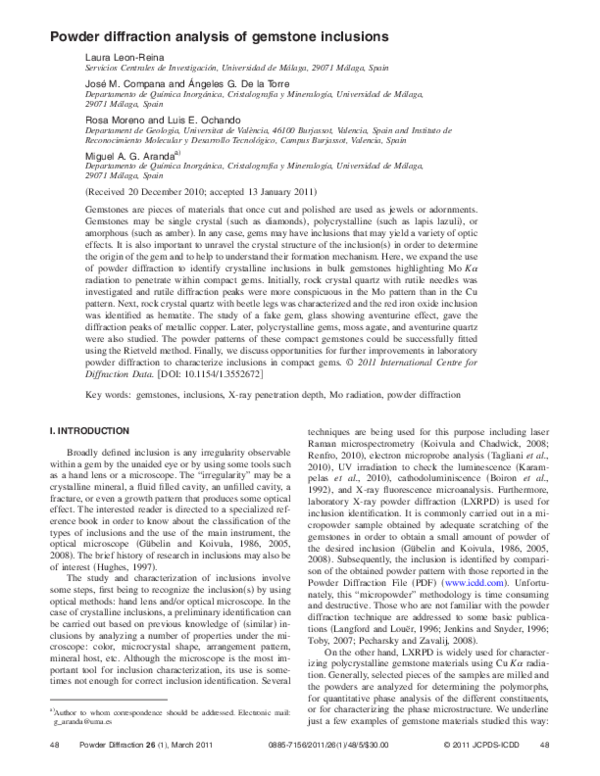 (PDF) Powder diffraction analysis of gemstone inclusions